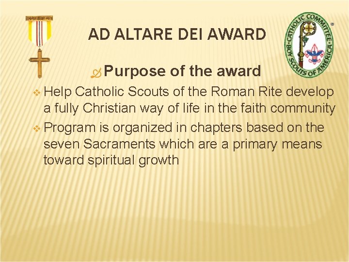 2009 AD ALTARE DEI RELIGIOUS AWARD TRAINING Catholic