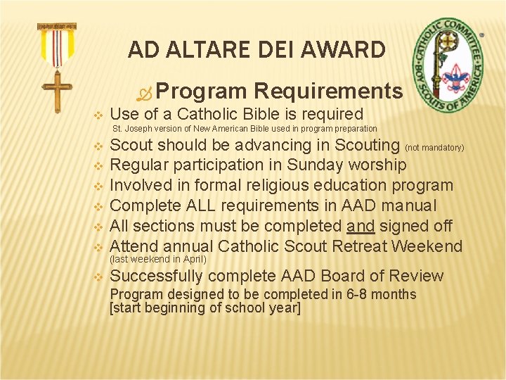 2009 AD ALTARE DEI RELIGIOUS AWARD TRAINING Catholic