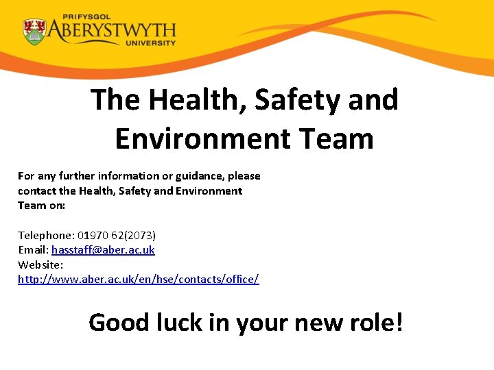 Health Safety and Environment Induction What you need