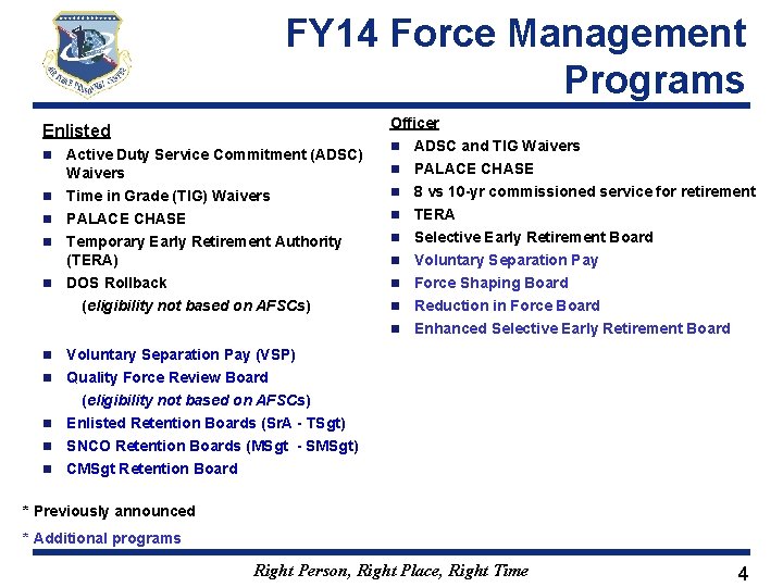 Air Force Personnel Center Additional Force Management Programs
