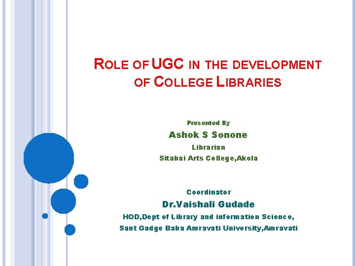 ROLE OF UGC IN THE DEVELOPMENT OF COLLEGE