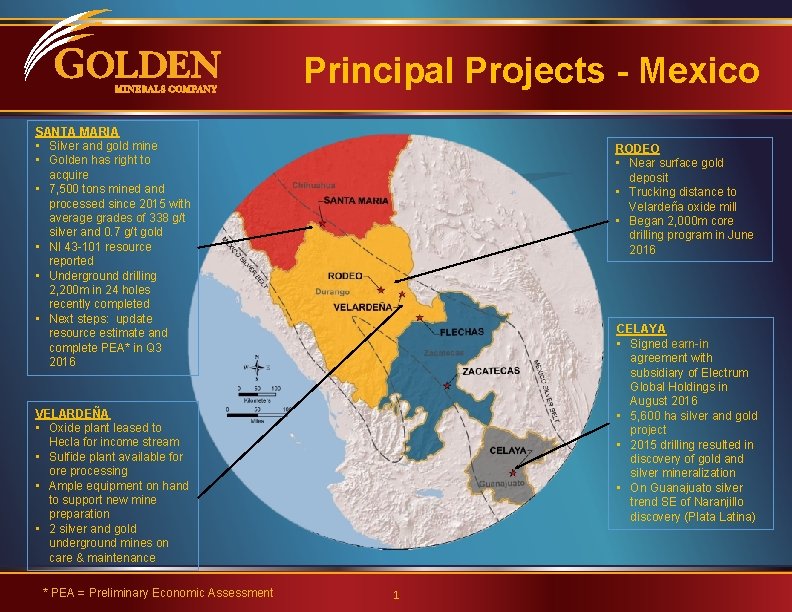 Principal Projects Mexico SANTA MARIA Silver and gold