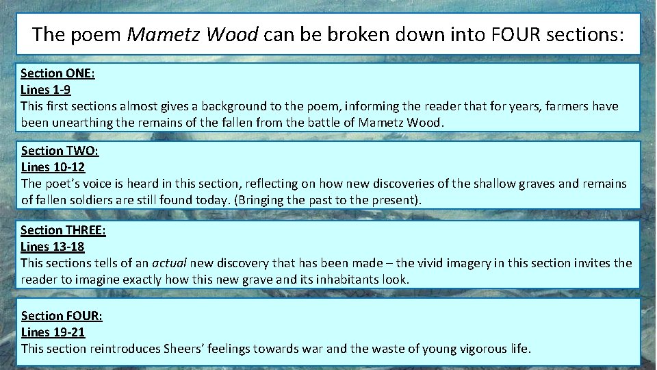 GCSE Poetry Mametz Wood Lesson Objective To explore