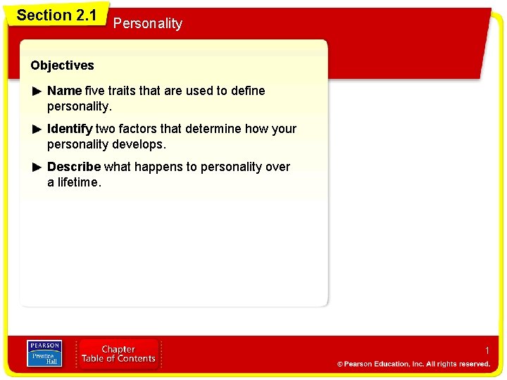 Section 2 1 Personality Objectives Name five traits