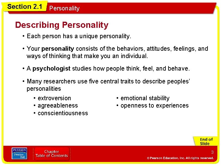 Section 2 1 Personality Objectives Name five traits