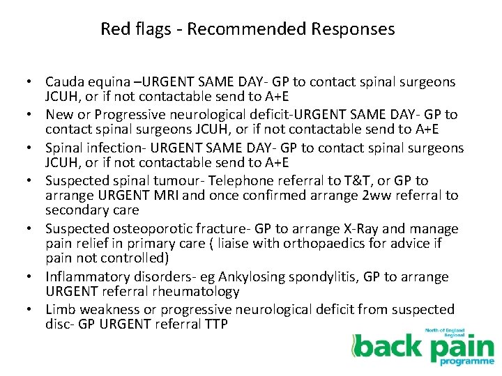 ACUTE BACK PAIN PATHWAY RED FLAGS Red flags