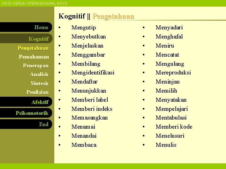 KATA KERJA OPERASIOANAL KKO Tiga Domain Kompetensi Home