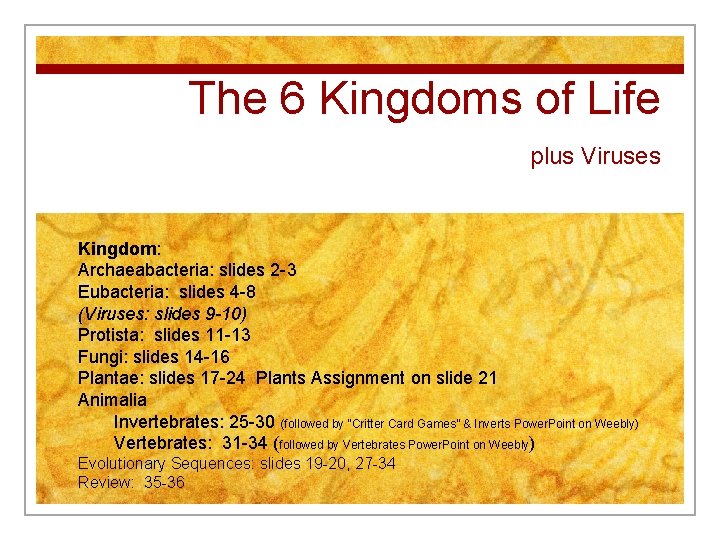 The 6 Kingdoms of Life plus Viruses Kingdom