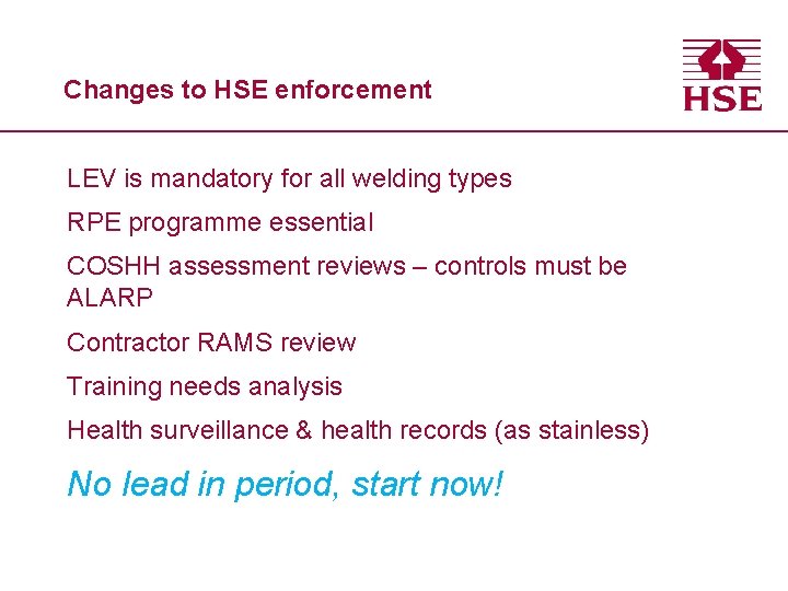 Healthand and Safety Executive HSE update March 2019