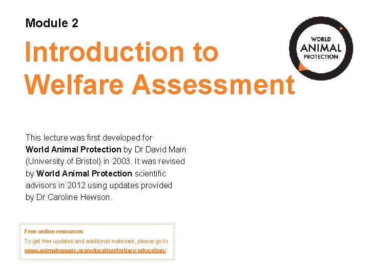 Module 2 Introduction to Welfare Assessment This lecture