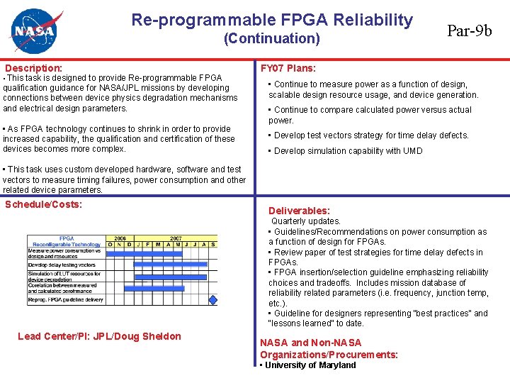 Reprogrammable FPGA Reliability Continuation Description This task is