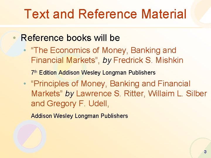 Money and Banking Lecture 01 Text and Reference