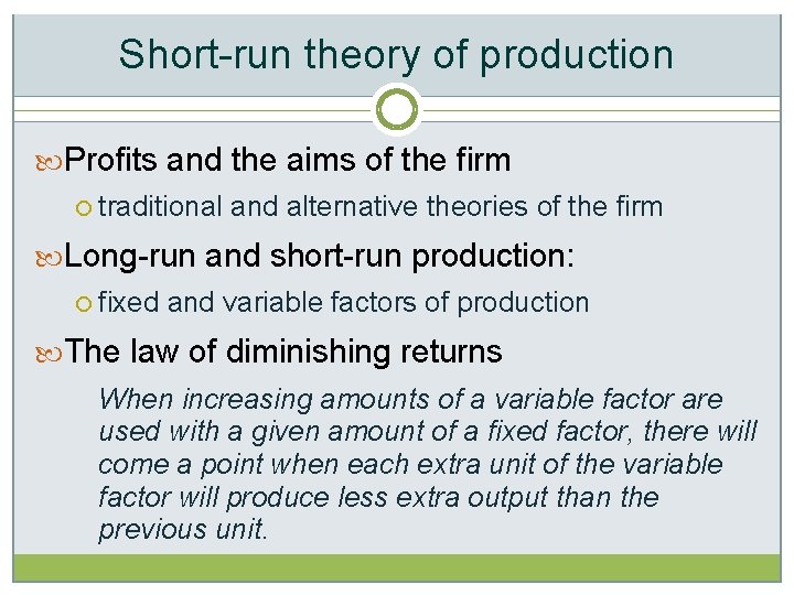 Background to Supply Background to Supply The Shortrun