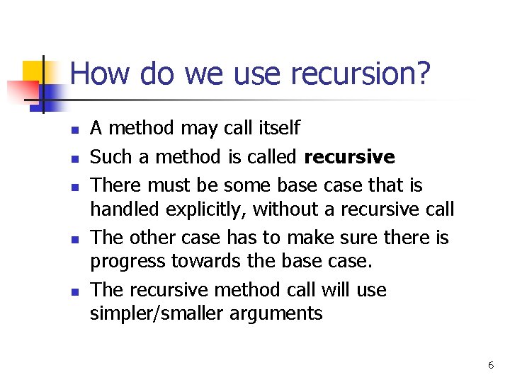 Tirgul 7 Recursion 1 Feedback ex 5 n