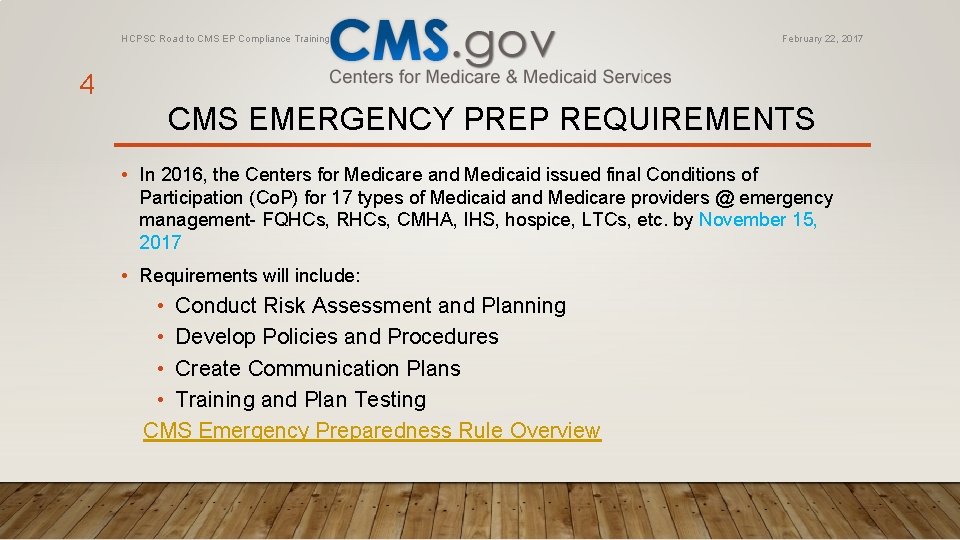 ROAD TO CMS EMERGENCY PREPAREDNESS REQUIREMENTS HANDS ON