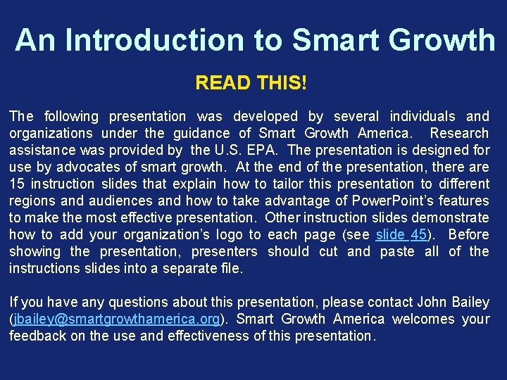 An Introduction to Smart Growth READ THIS The
