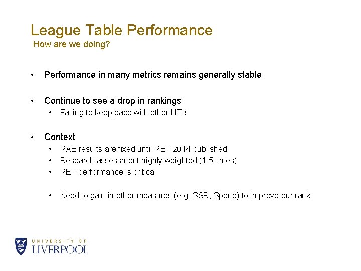LEAGUE TABLES AND NEW KPIs VCs OPEN MEETING