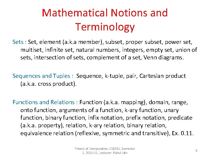 Theory of Computation CS 3231 2010 2011 First