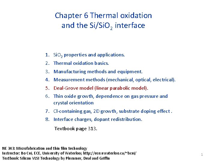 Chapter 6 Thermal oxidation and the SiSi O