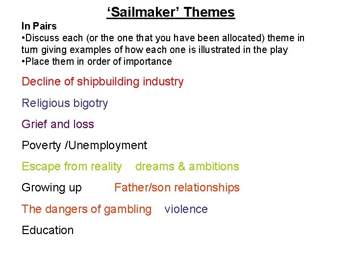 Sailmaker by Alan Spence Themes symbolism ending Symbolism
