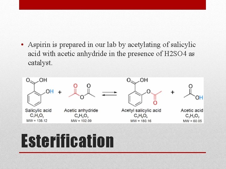 Synthesis of Aspirin Experiment Six Aspirin act as
