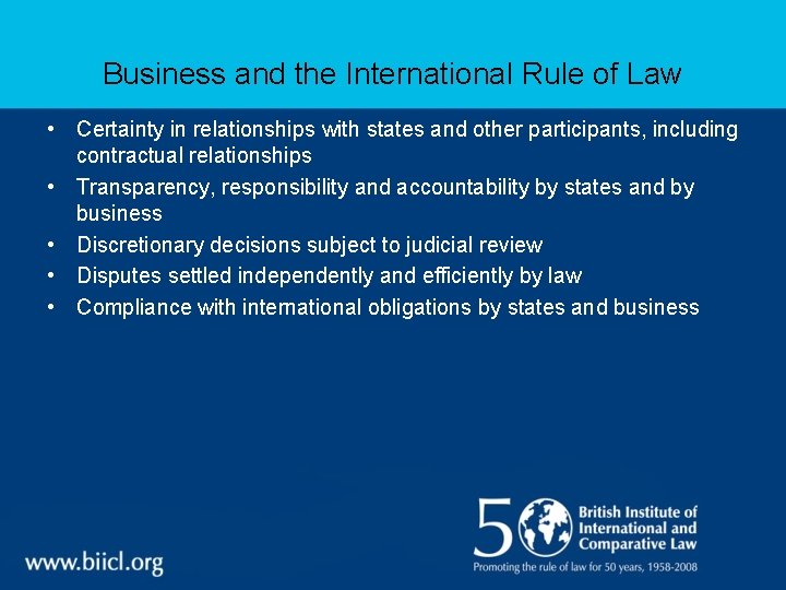 Business the International Rule of Law and Human
