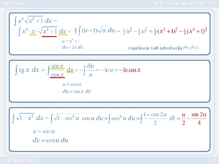 INTEGRAL INTEGRACIJSKE METODE PRAVILA ZA INTEGRIRANJE uvedba nove