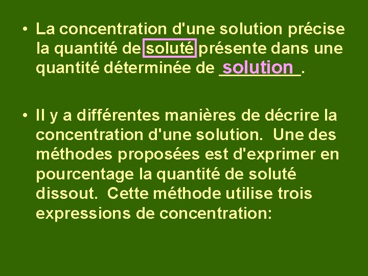 Calcul de la concentration des solutions La concentration