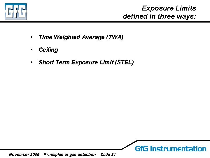 Confined Space Entry November 2009 Principles of gas