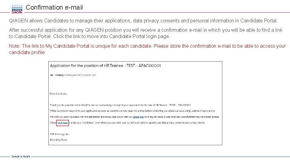 TALENT LINK CANDIDATE PORTAL Quick Reference Guide Sample