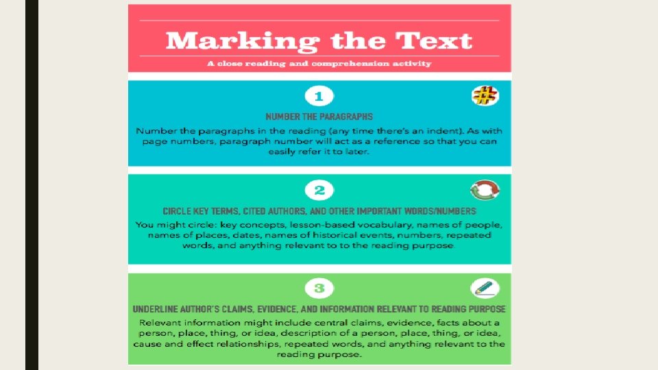 MARKING THE TEXT Number the paragraphs Number the