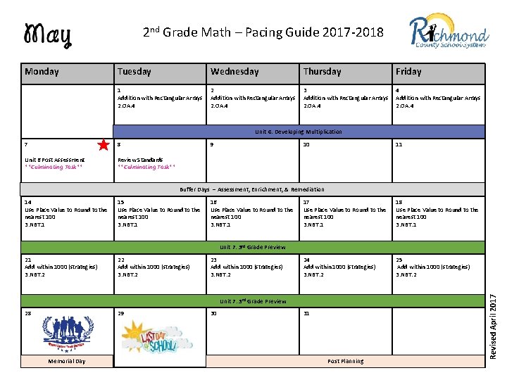 2 nd Grade Math Pacing Guide 2017 2018