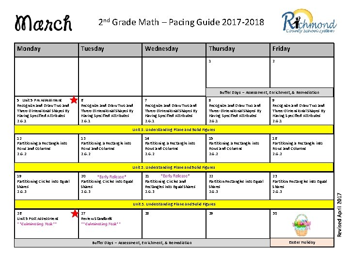 2 nd Grade Math Pacing Guide 2017 2018