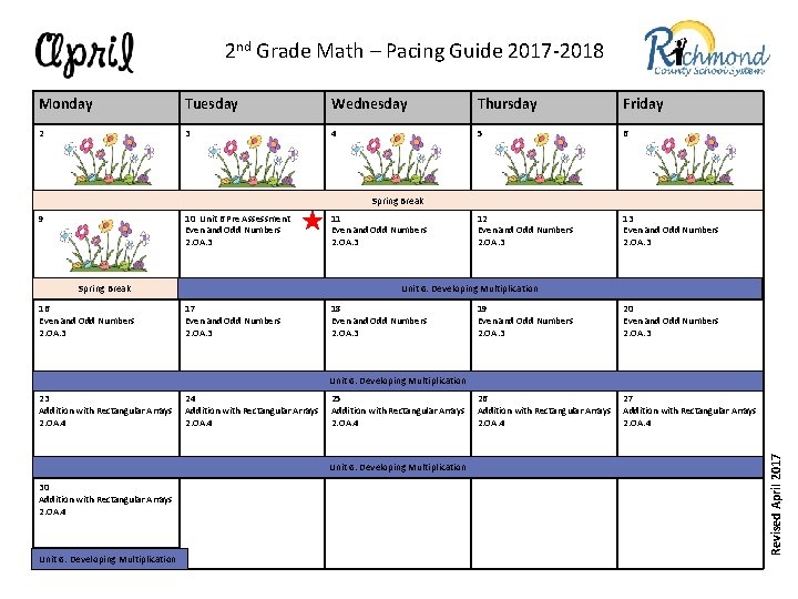 2 nd Grade Math Pacing Guide 2017 2018