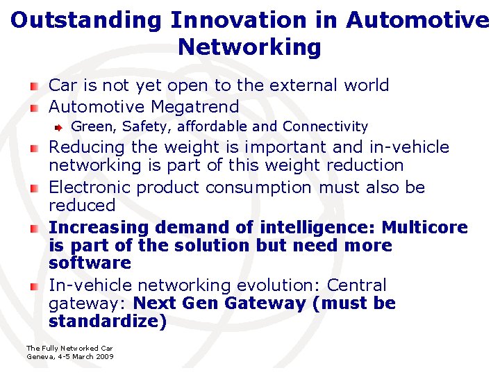Fully Networked Car and Climate Change Bernard Dugerdil