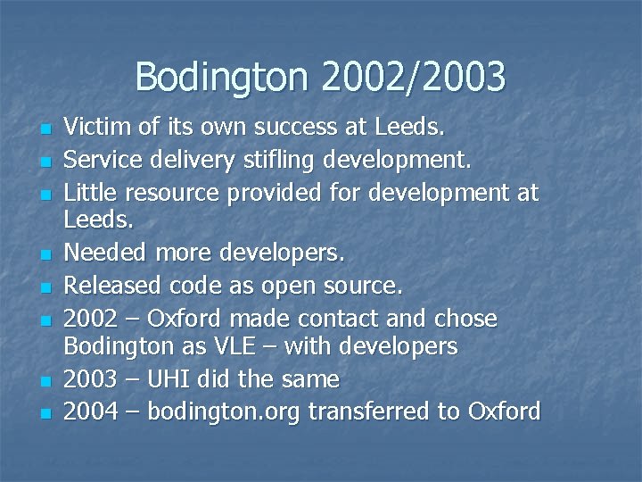 The Bodington System Patently Previous Andrew Booth Institute