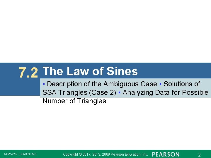 7 Applications of Trigonometry and Vectors Copyright 2017