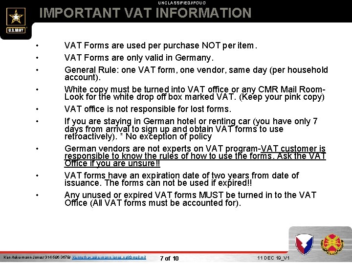 UNCLASSIFIED Panzer Tax Relief Office VAT UTAP UNCLASSIFIED