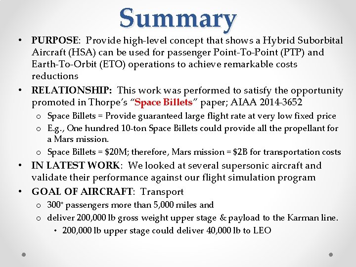 SubOrbital Passenger Aircraft for Space Launch Operations Fast