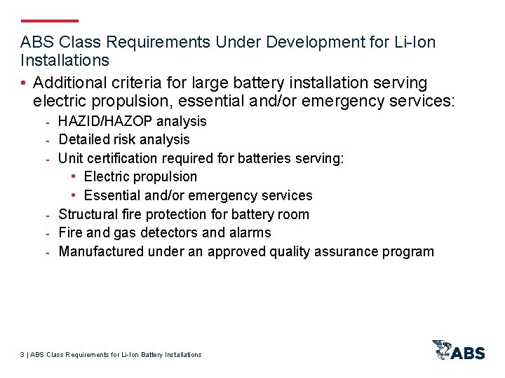 ABS Class Requirements for Li Ion Battery Installations