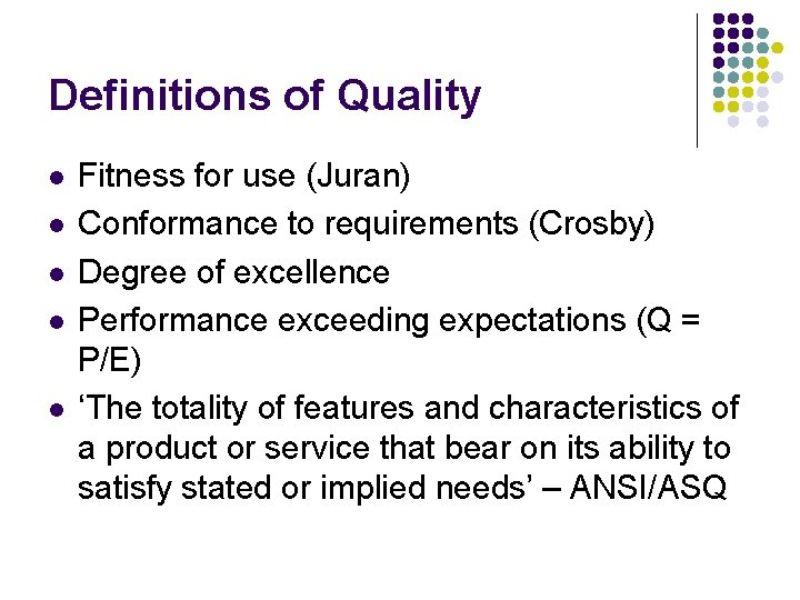 Introduction to Quality This chapter provides an overview