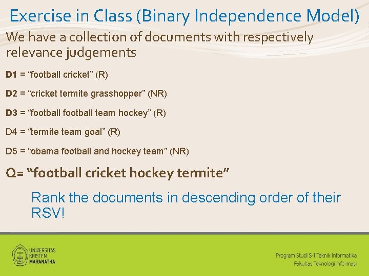 Retrieval Model 3 Language Model Exercise in Class