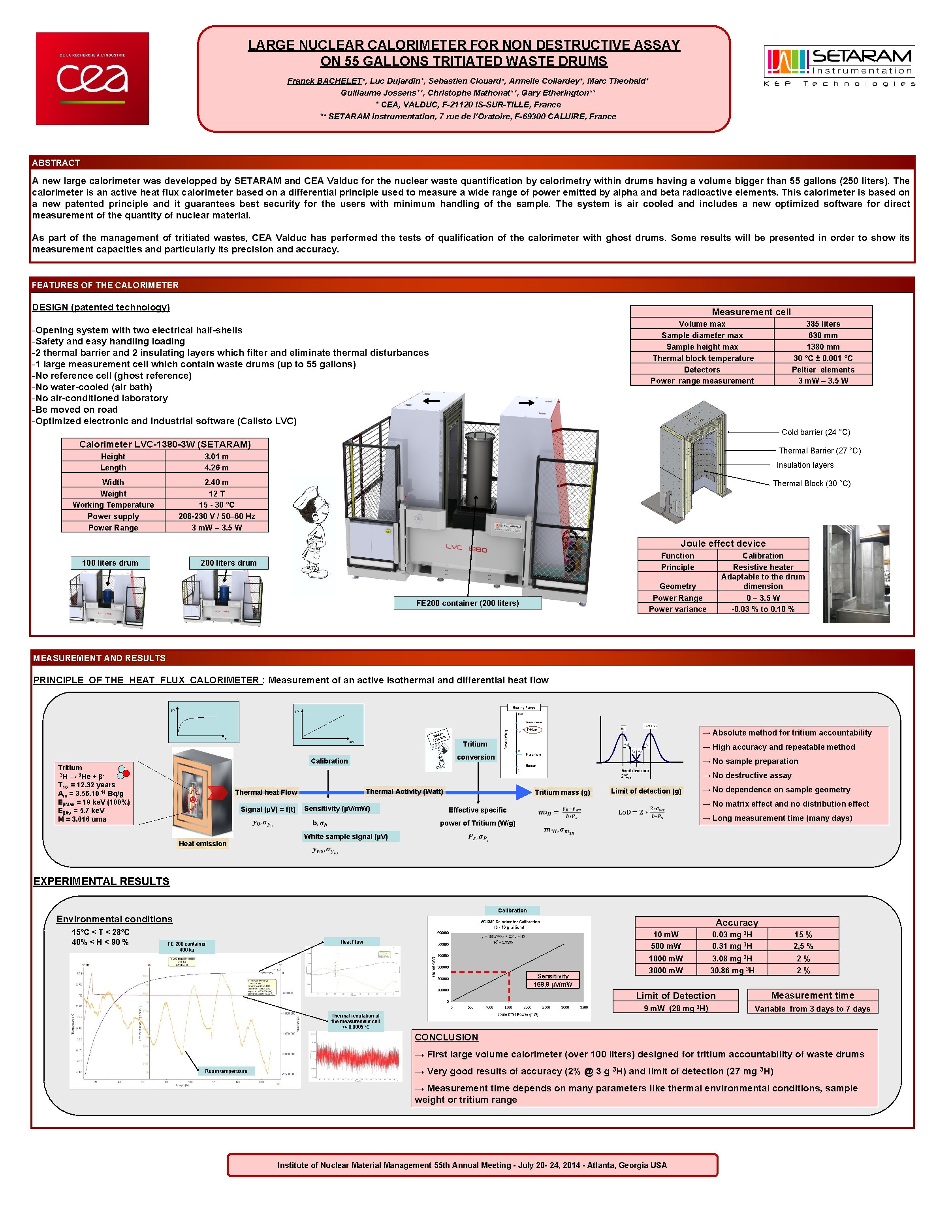 LARGE NUCLEAR CALORIMETER FOR NON DESTRUCTIVE ASSAY ON