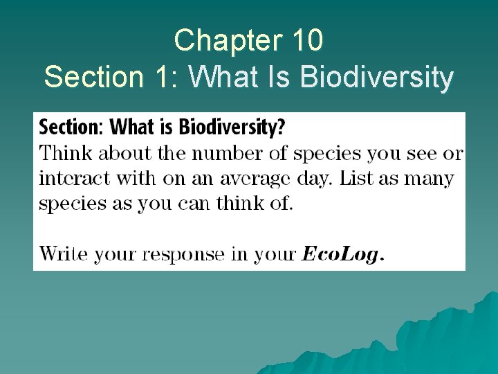 Chapter 10 Section 1 What Is Biodiversity Objectives
