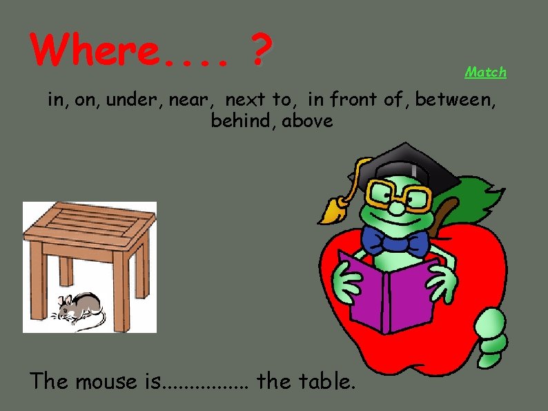 Prepositions between in front of near next to