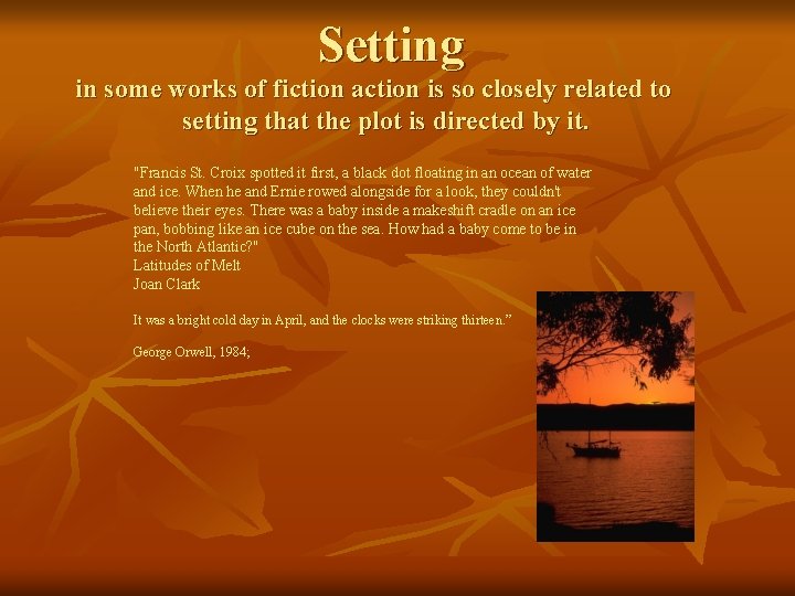 Elements of Fiction Setting Character Plot Point of