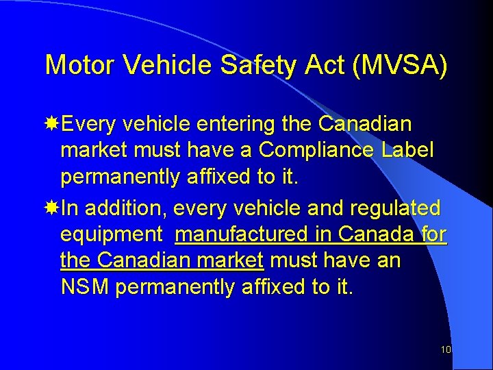 Canadian Motor Vehicle Safety Regulations Enforcement Within a