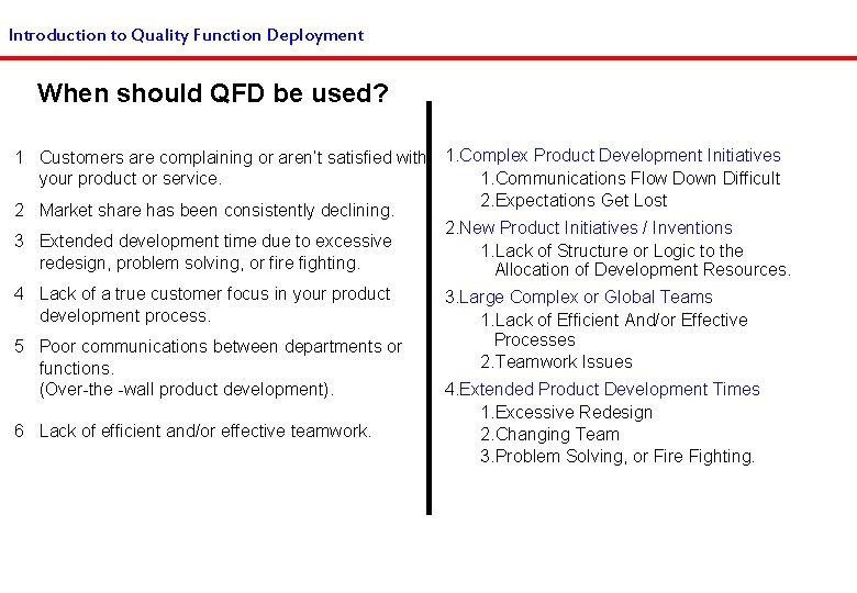 Introduction to Quality Function Deployment Introduction to Quality