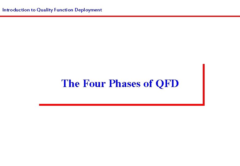 Introduction to Quality Function Deployment Introduction to Quality