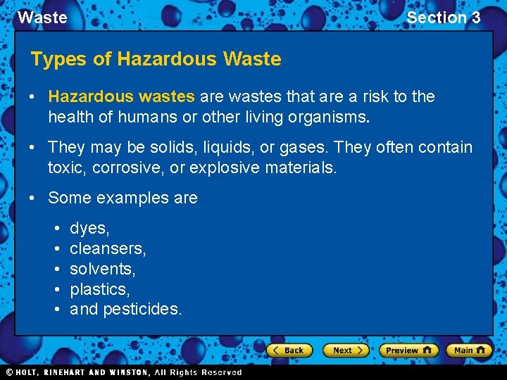 Waste Section 3 Types of Hazardous Waste Hazardous